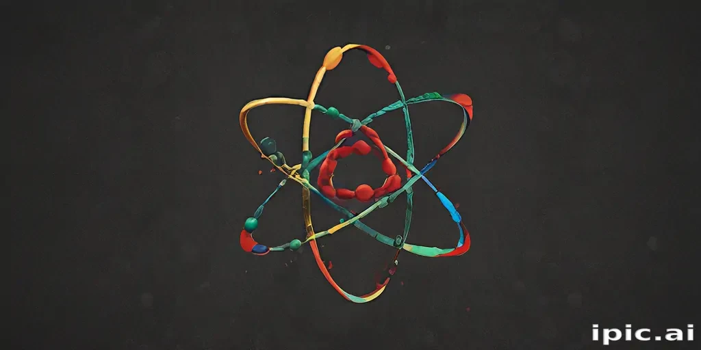 Colorful Artistic Representation of an Atom with Vibrant Swirling Elements