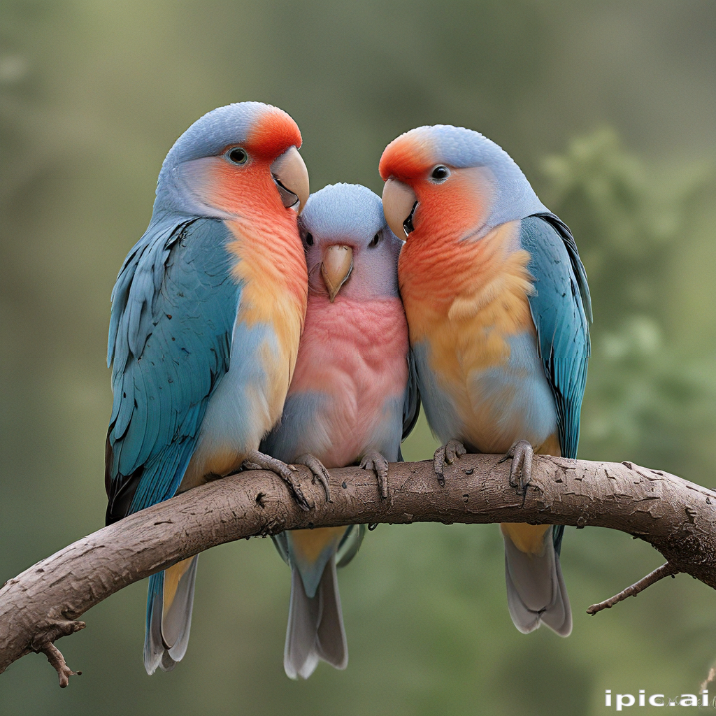 Three Colorful Parrots Perched Together on a Branch in Nature.