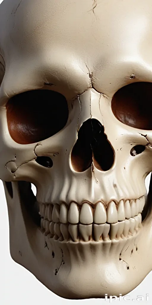 Realistic Human Skull Model Featuring Detailed Features and Textures