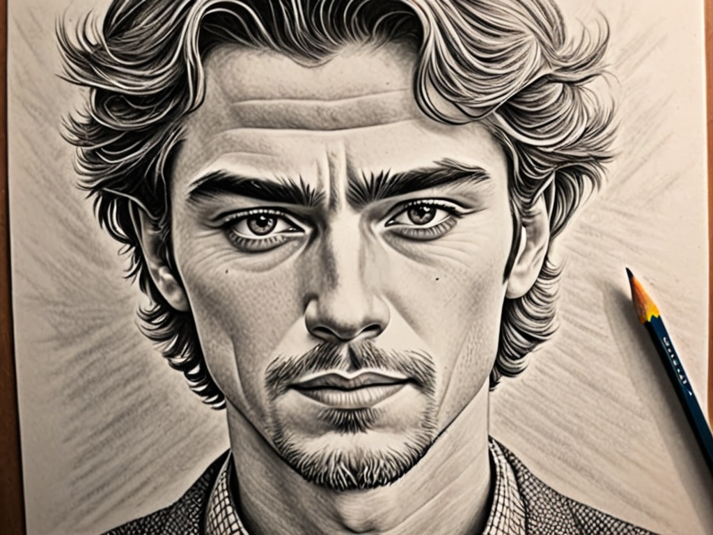 pencil art of calm looking person