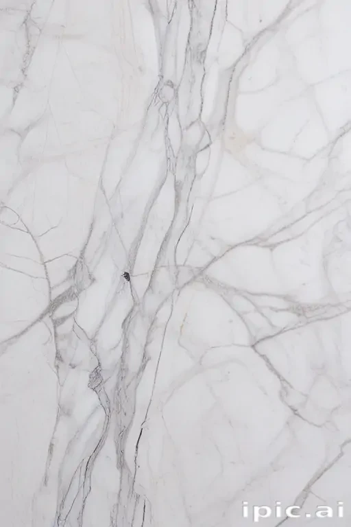 Elegant White Marble Surface with Subtle Gray Veins and Textures.