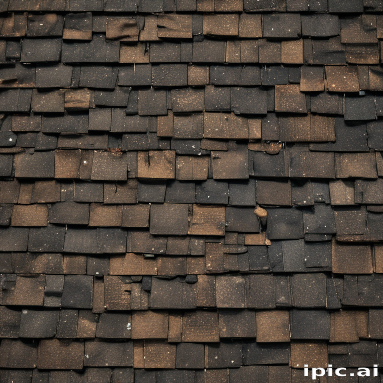 Close-Up View of an Old Weathered Wooden Shingle Roof Texture