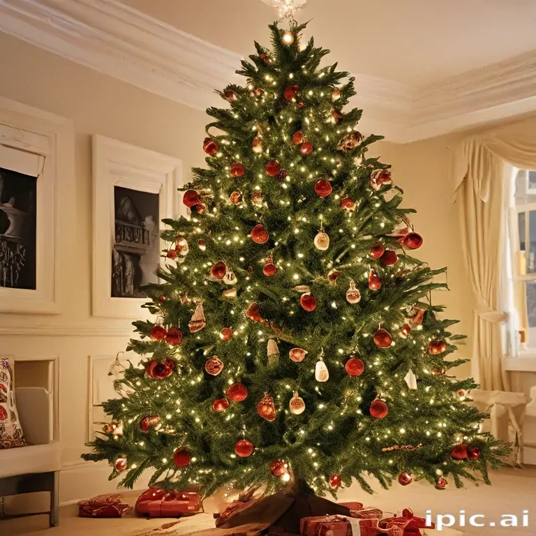 Beautifully Decorated Christmas Tree Illuminated with Warm Lights and ...
