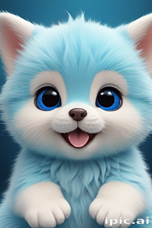 Adorable Fluffy Blue Kitten with Big Bright Eyes and Happy Smile
