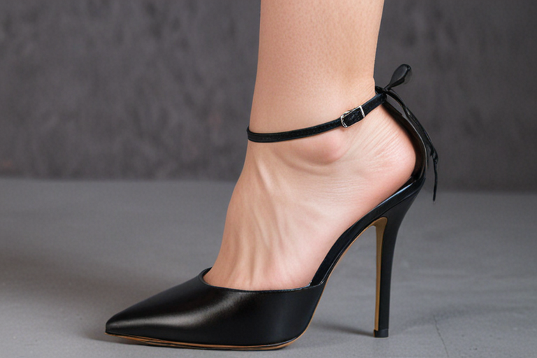 High arched feet in cut out black leather Stiletto high heels pumps