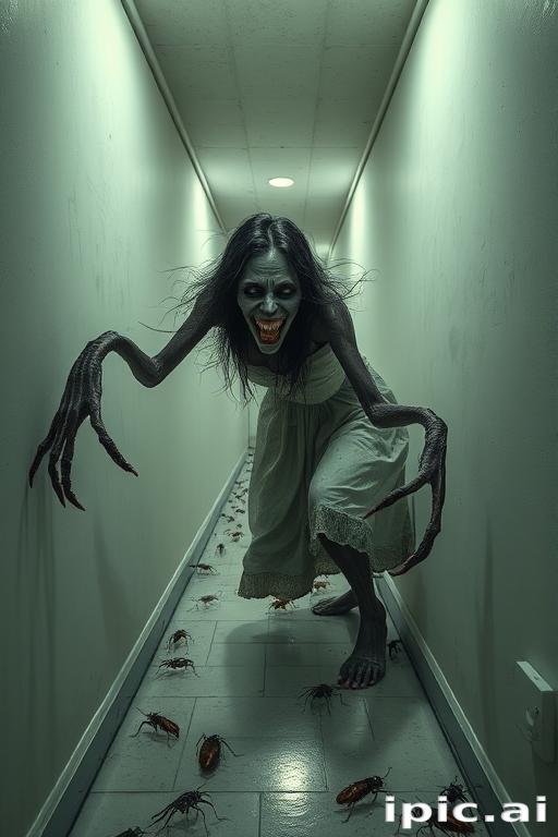 Terrifying Creature Emerges from Shadows in Abandoned Hallway Filled ...