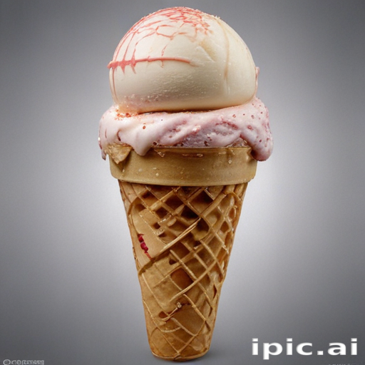 Delicious Ice Cream Cone with Creamy Vanilla and Strawberry Swirl Topping
