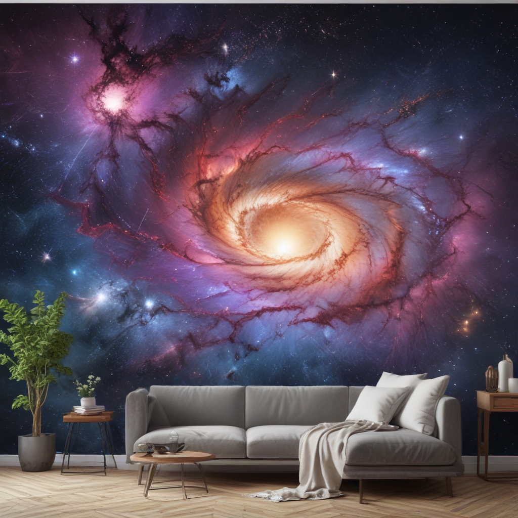 Stunning Cosmic Swirl: A Captivating Galaxy Mural for Modern Interiors