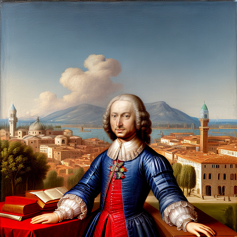 draw a close-up portrait of the composer Antonio Vivaldi with a very ...