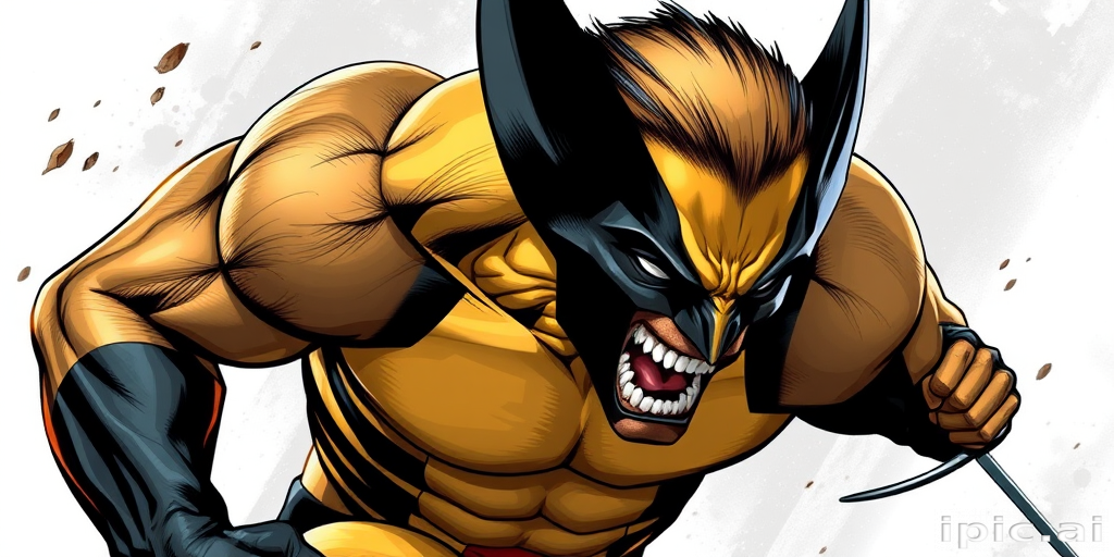 Fierce Comic Book Hero Wolverine Ready for Battle with Claws Extended