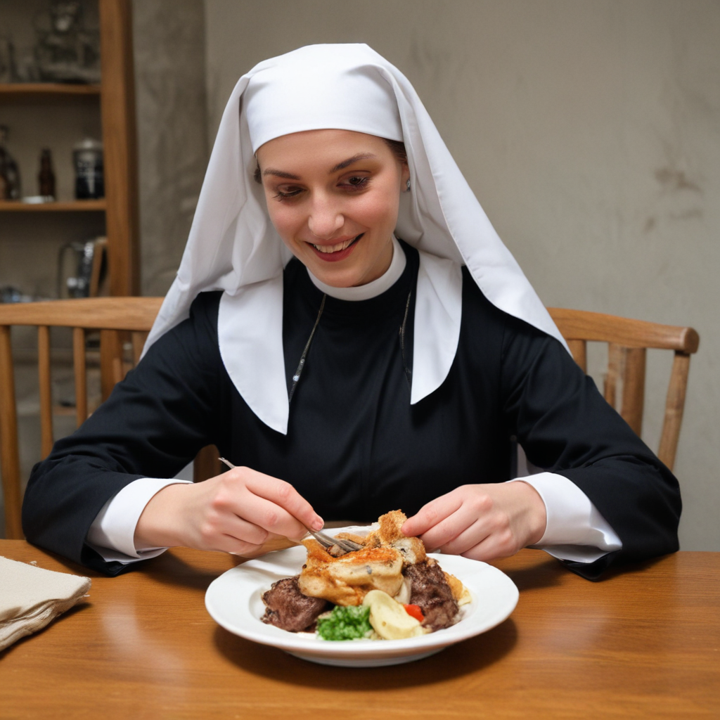 Nun eating out