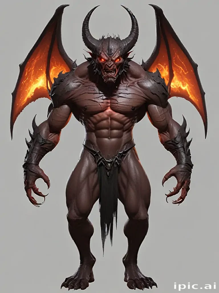 Majestic Demon with Fiery Wings and Powerful Muscular Build