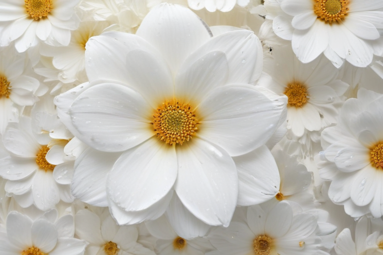 Delicate White Flowers with a Central Bloom Surrounded by Soft Petals