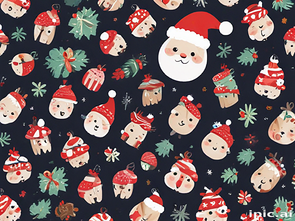 A Festive Pattern Featuring Cute Characters in Santa Hats and Holiday ...