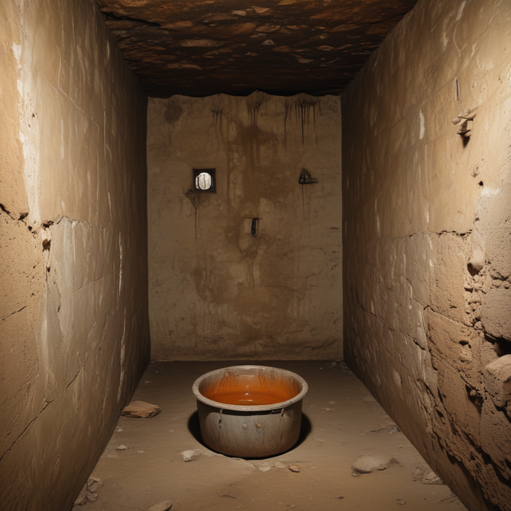 Empty claustrophobic prison cell in the dungeon of a medieval castle ...