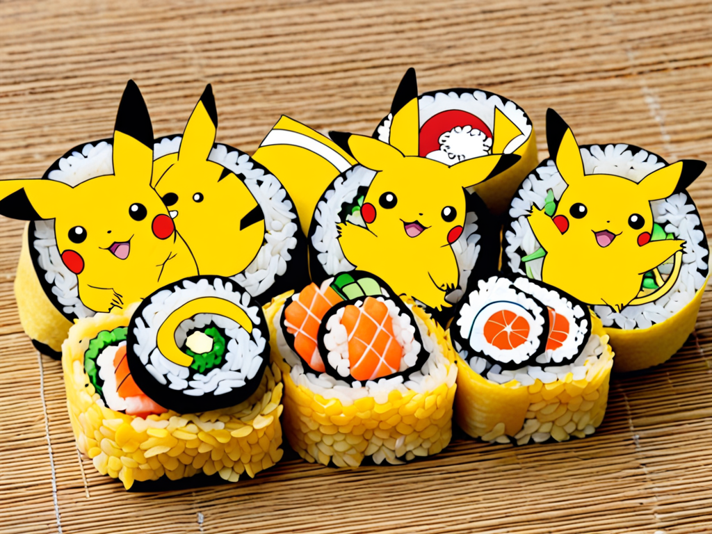 Pikachu sushi with tail coming out of maki roll
