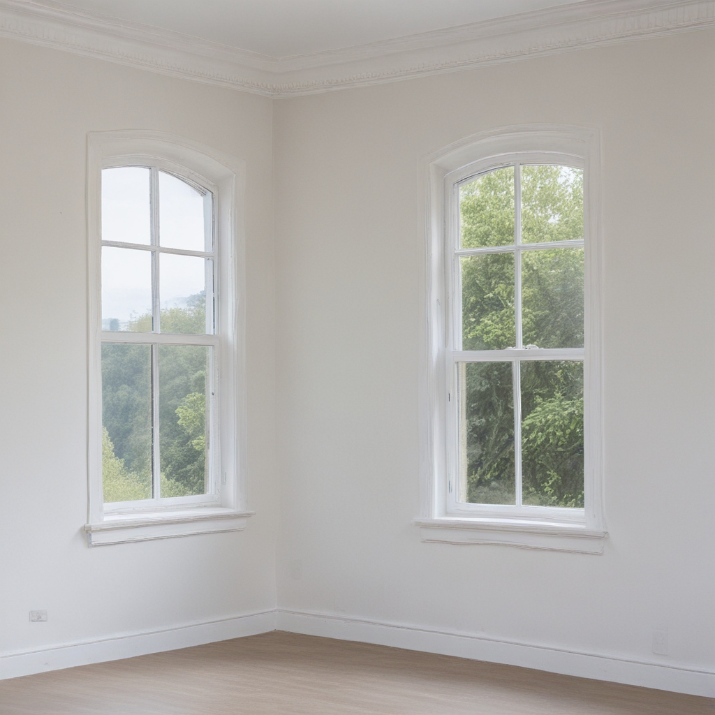 white plaster wall with two large windows