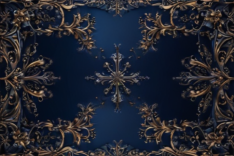 Intricate Floral Motif in Rich Bronze Against a Deep Blue Background