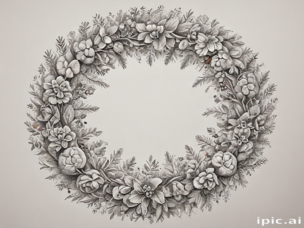 Intricate Floral Wreath Design with Detailed Flowers and Greenery ...