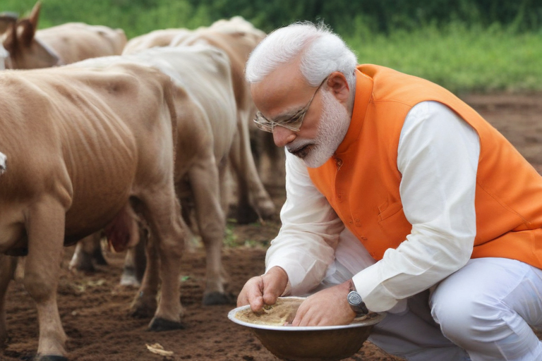 narendra modi eating cow poop in cow farm