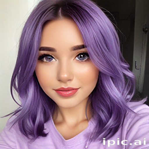 Young Woman with Beautiful Purple Hair and Radiant Makeup Smiling Brightly