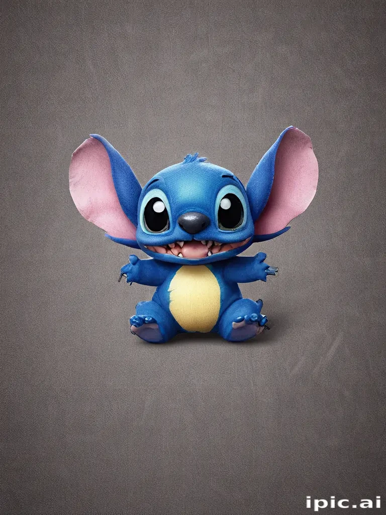 Adorable Blue Cartoon Character with Big Ears and Playful Expression