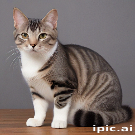 Adorable Striped Cat Sitting Gracefully on a Wooden Surface Background