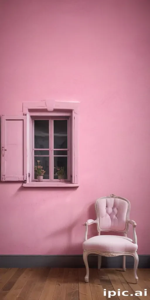 Charming Pink Room Featuring Elegant Chair and Window with Plants
