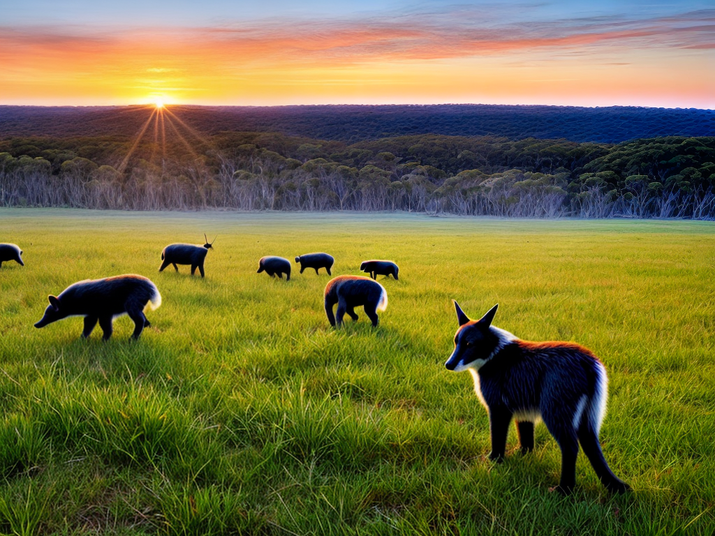 australia animals meadow, sunset