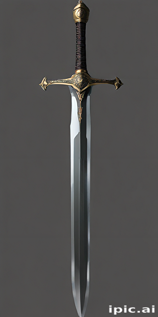 Elegant Sword with Intricate Handle Design and Polished Blade Reflection