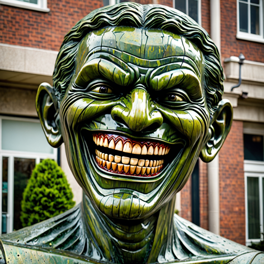 a giant statue with a scary smile