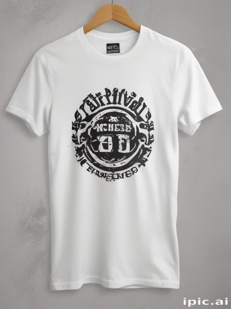 Stylish White T-Shirt Featuring a Unique Graphic Design and Logo