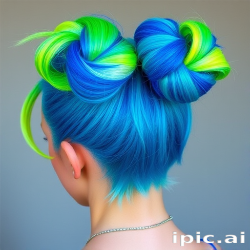 Vibrant Blue and Green Dual Buns: A Bold Hair Statement