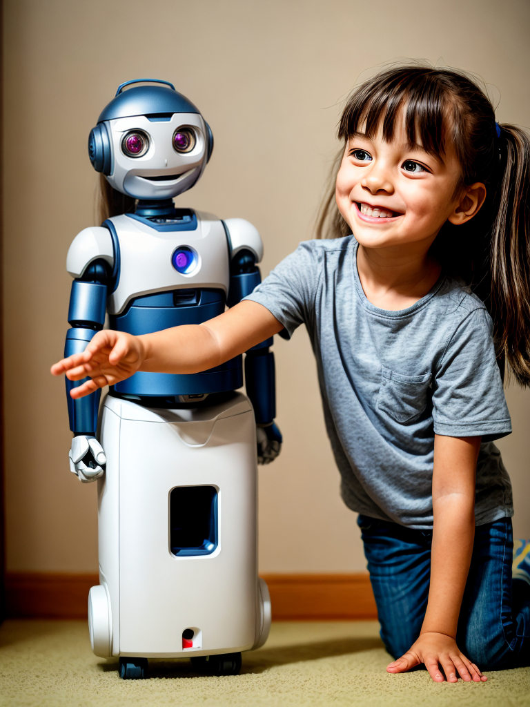 Maria and the robot start playing together. They play hide and seek ...
