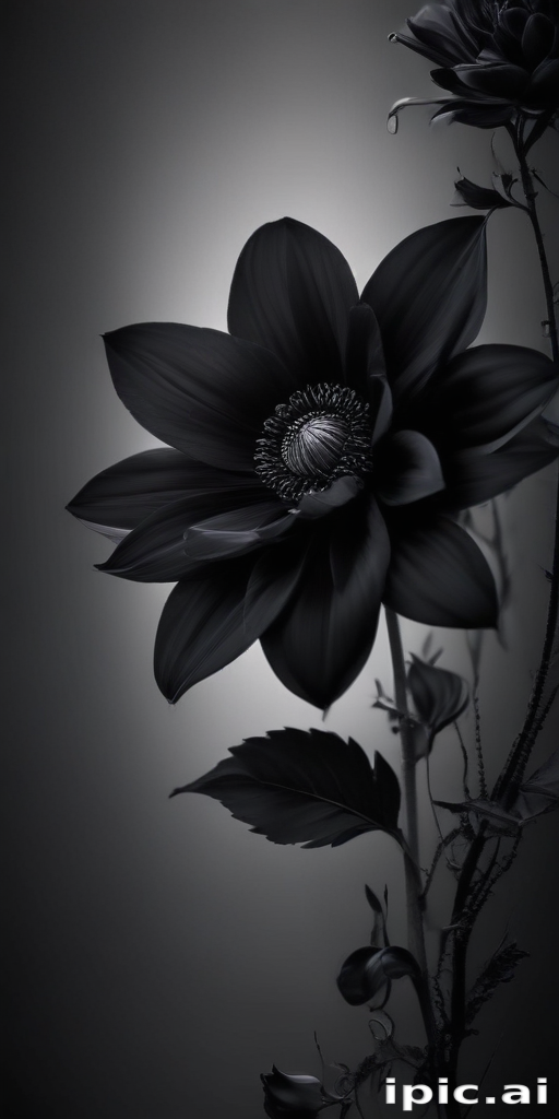 Elegant Black Flower Against a Subtle Gray Background in Artistic Style