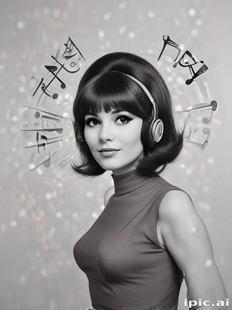 Retro Music Lover with Headphones Surrounded by Musical Notes and Vibes