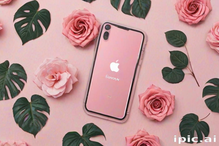 Elegant Pink Apple Phone Surrounded by Beautiful Roses and Lush Green ...