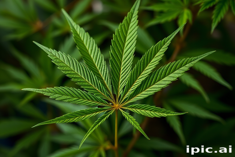 A Close-Up View of a Vibrant Green Cannabis Leaf in Nature.
