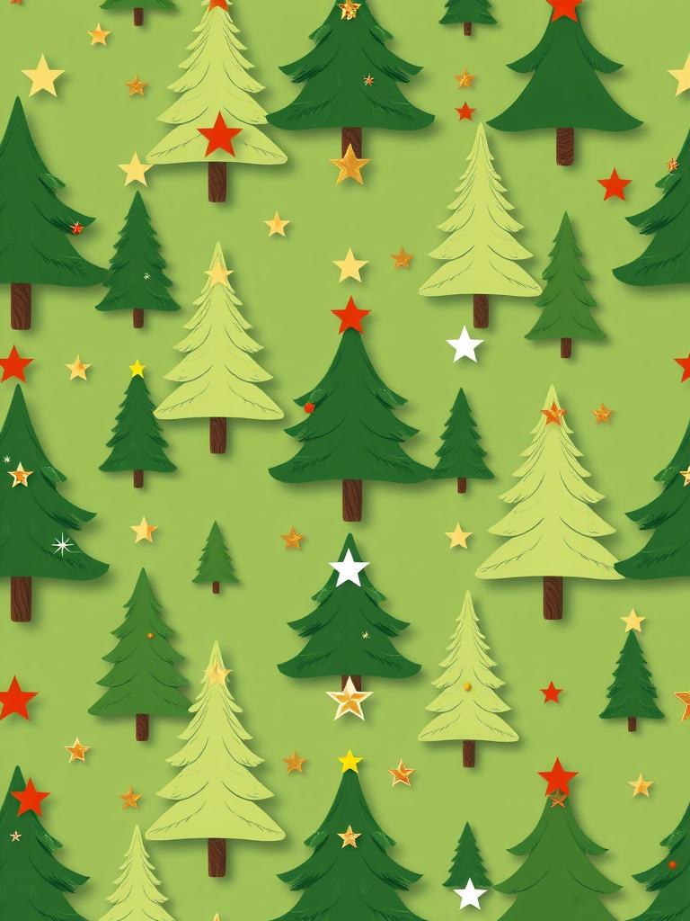 Festive Holiday Pattern Featuring Colorful Christmas Trees and Stars Galore