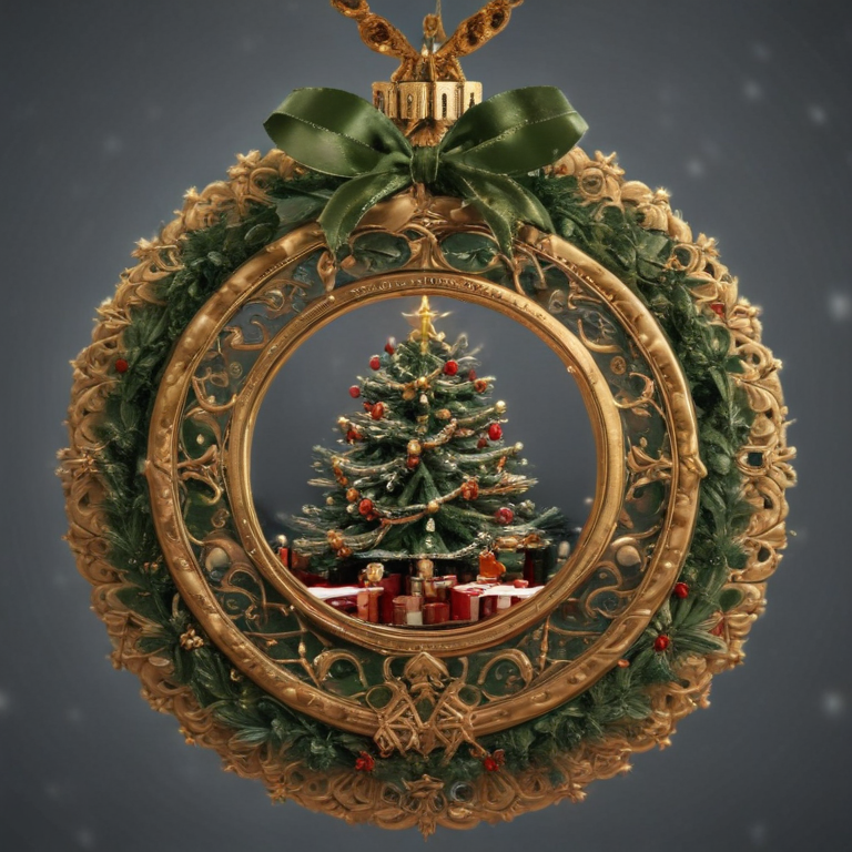Beautifully Crafted Christmas Wreath Framing a Festively Decorated Tree ...