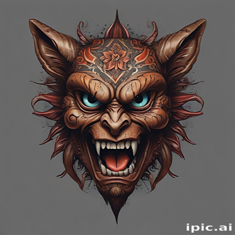 Intricate Fantasy Creature Mask with Fierce Expression and Detailed Design