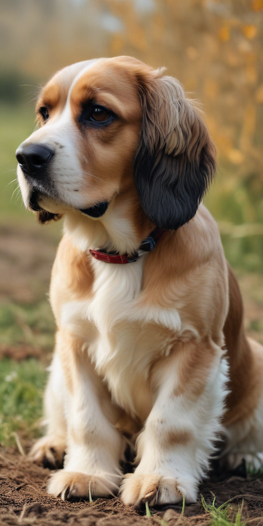 A Beautiful Dog Sitting Gracefully in a Lush Green Field.