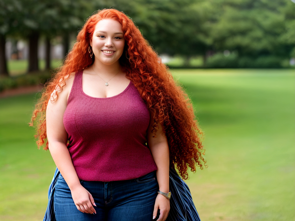 plus size trans woman with long curly red hair
