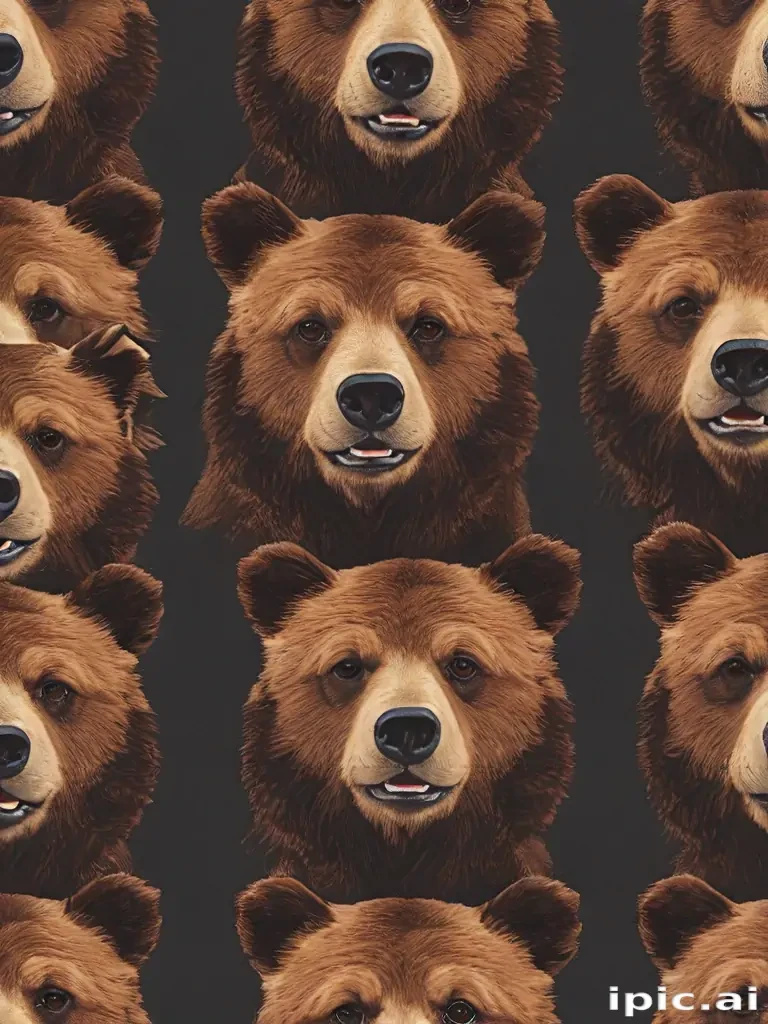 Pattern of Realistic Bear Faces on a Dark Background Design