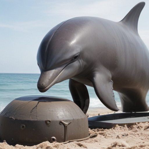 A dolphin defusing a naval mine.