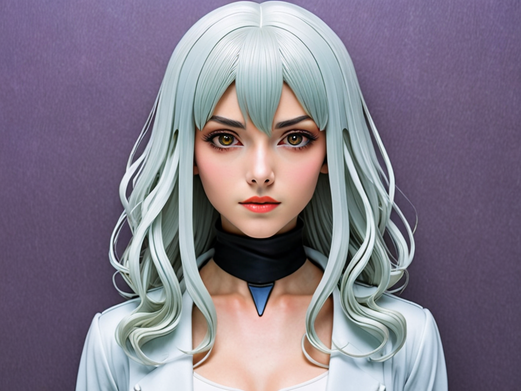 Ghibli 2d anime ghost in a shell Manga woman vampire, white long curly ...