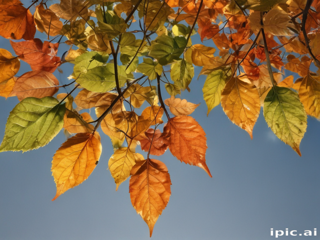 Vibrant Autumn Leaves Against a Clear Blue Sky in Nature's Embrace