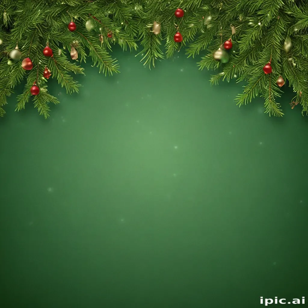 Festive Green Background with Pine Branches and Colorful Ornaments for ...