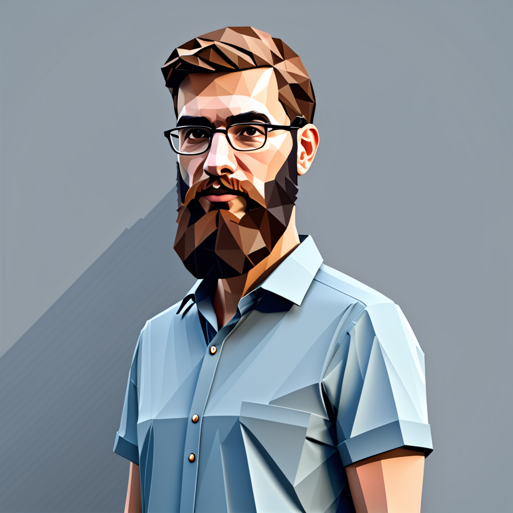 low poly illustration of a tall man with short hair, long long beard ...
