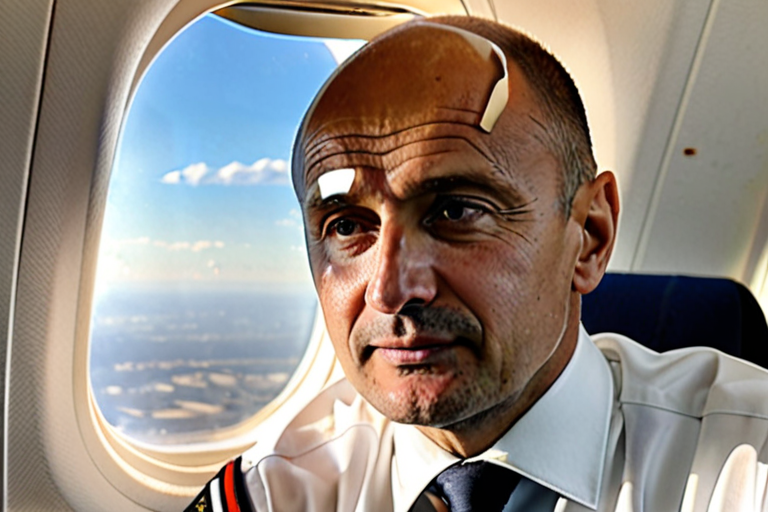 Frightened Evgeny Prigozhin sitting in plane and looking in the window ...